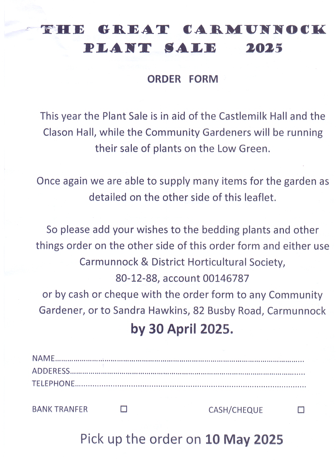 Plant Sale Order 2025 | Carmunnock